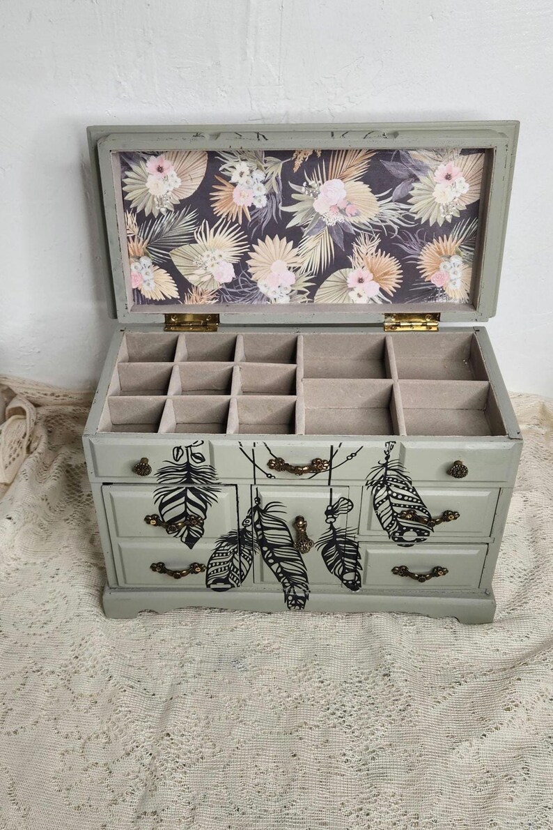 Boho Jewelry Box, Bohemian Jewelry Box, Feather Design Jewelry - Etsy