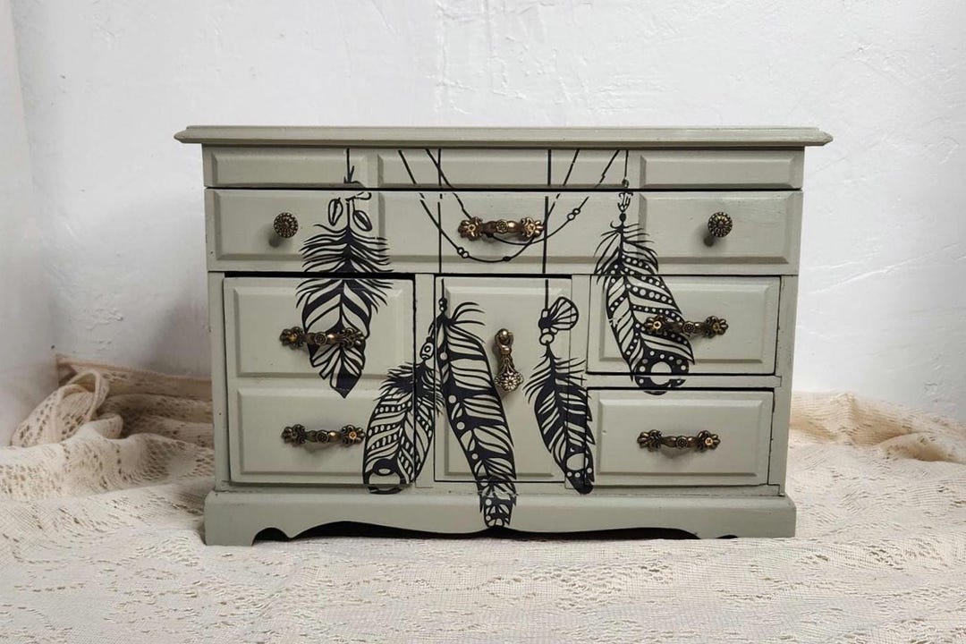 Boho Jewelry Box, Bohemian Jewelry Box, Feather Design Jewelry - Etsy