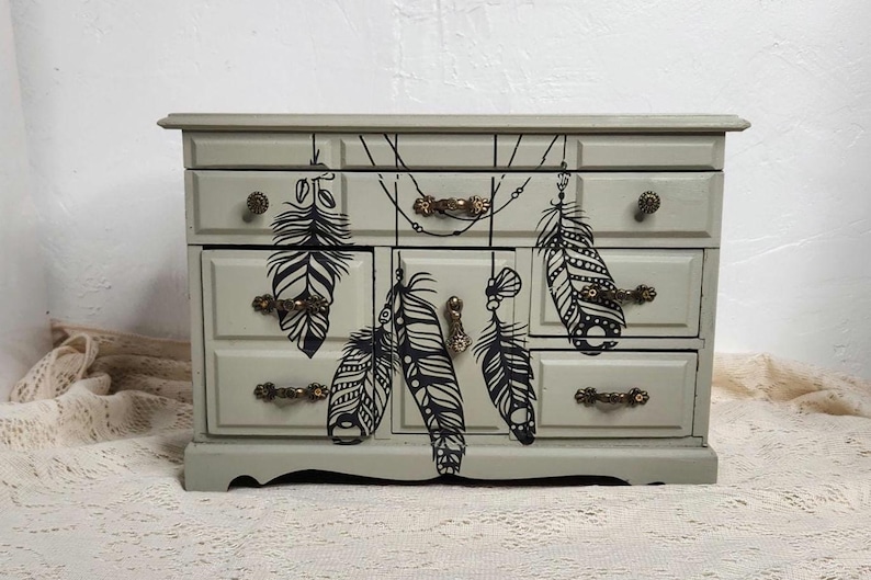 Boho Jewelry Box, Bohemian Jewelry Box, Feather Design Jewelry - Etsy