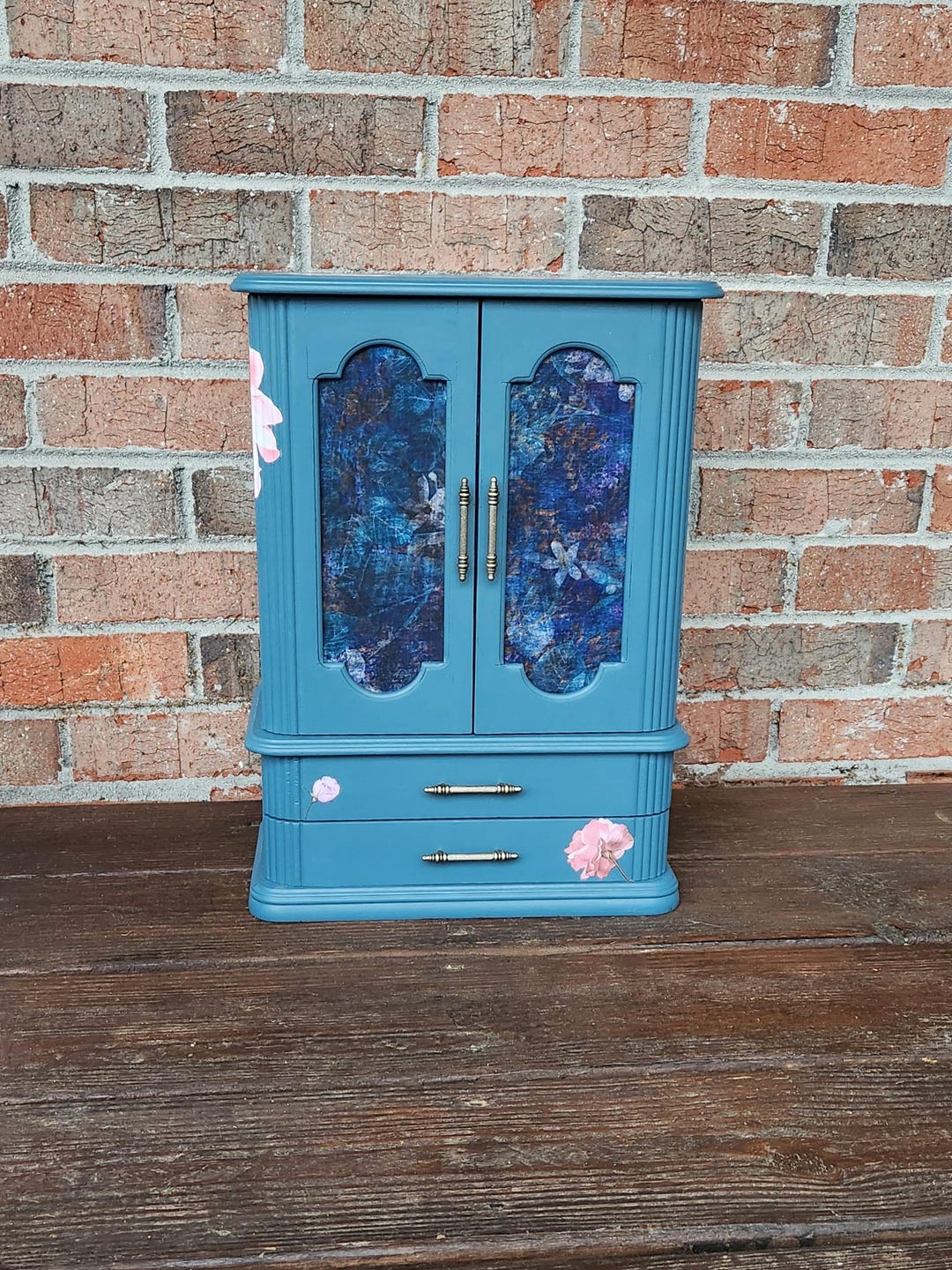 Blue Floral Decoupage Jewelry Box: Tall Tabletop Jewelry Storage - Etsy