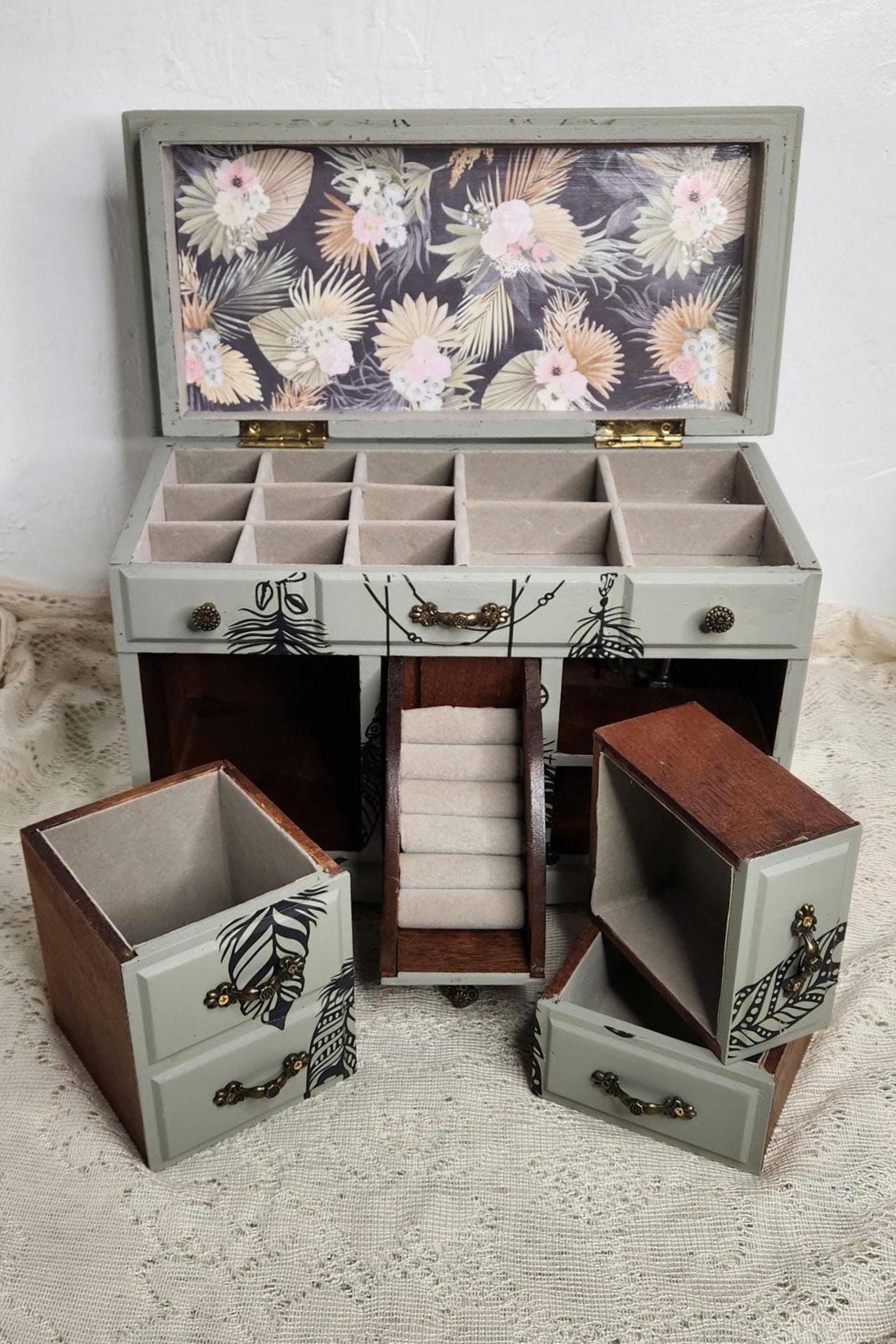 Boho Jewelry Box, Bohemian Jewelry Box, Feather Design Jewelry - Etsy