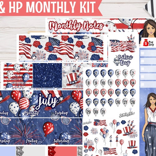 JULY Monthly Sticker Kit 7x9 Erin Condren Planner Stickers - Etsy