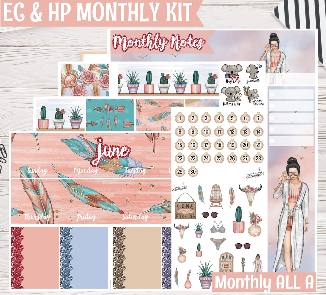 Boho June Monthly Kit | Planner Stickers for Erin Condren Life Planner ...