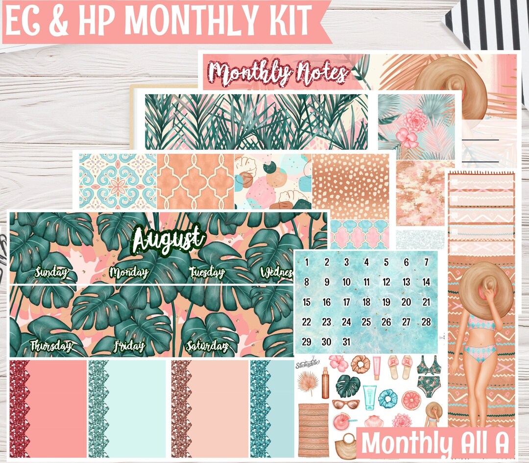 Beachy Mood August Monthly Kit | Planner Stickers for Erin Condren Life ...