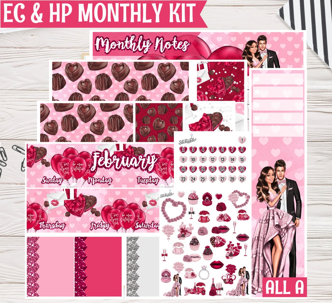 Romantic Valentine February Monthly Kit Planner Stickers for Erin ...