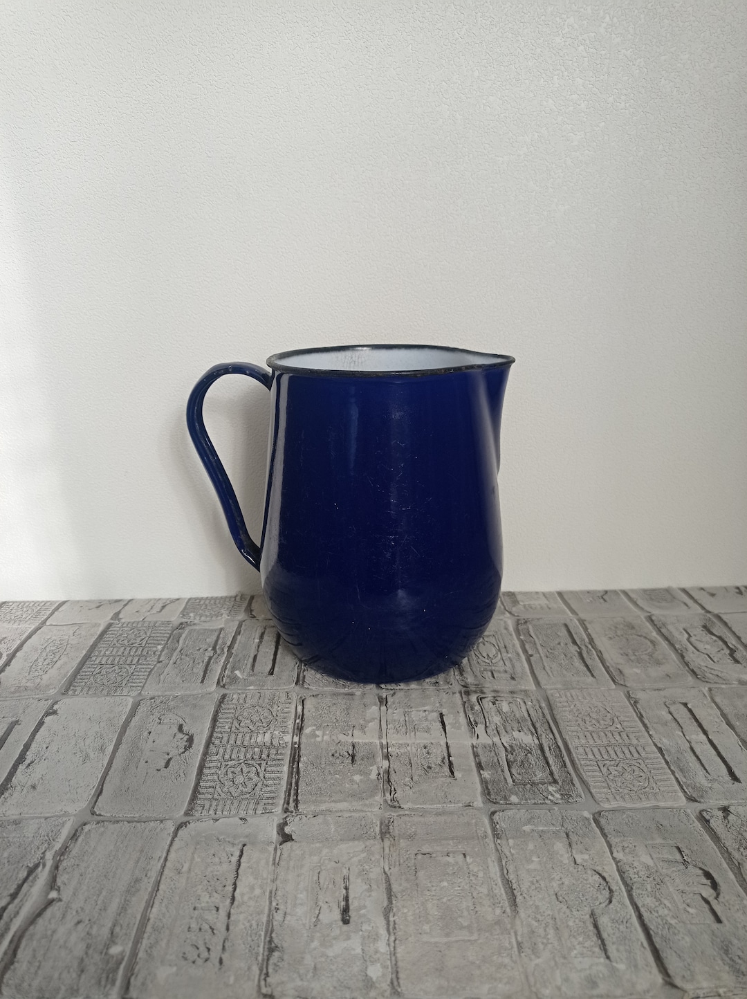 Vintage Enamel Pitcher, Soviet Enamelware, Antique Blue Enamel Jug ...