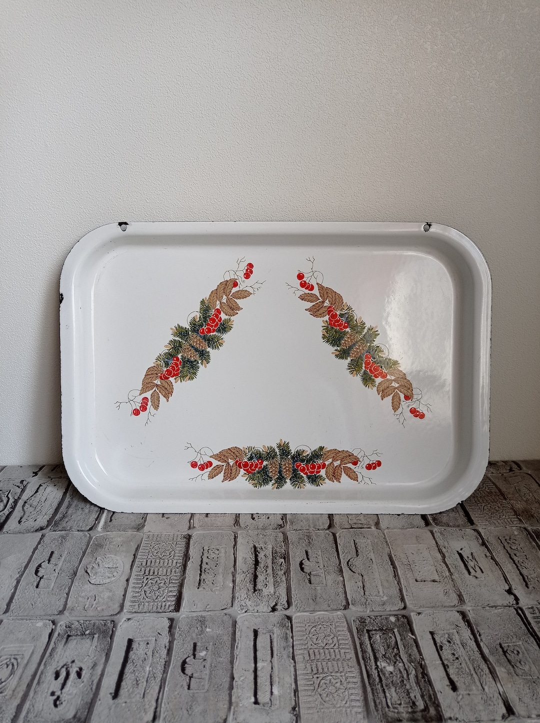 Vintage White Enamel Tray: Rustic Farmhouse Kitchen Decor - Etsy