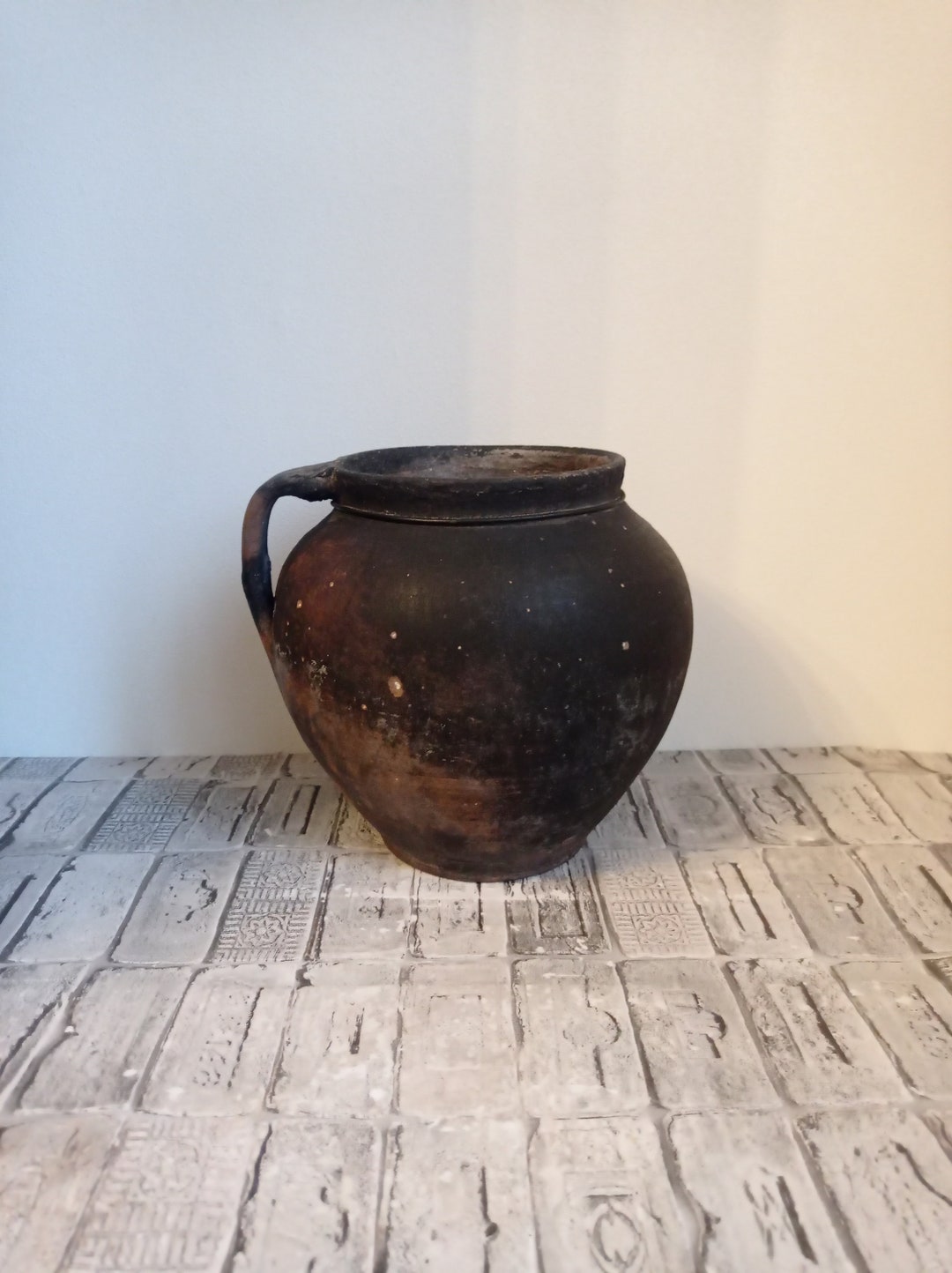 Vintage Schwarzer Ton Topf: Rustikale Wabi Sabi Vase, 1950er Jahre ...