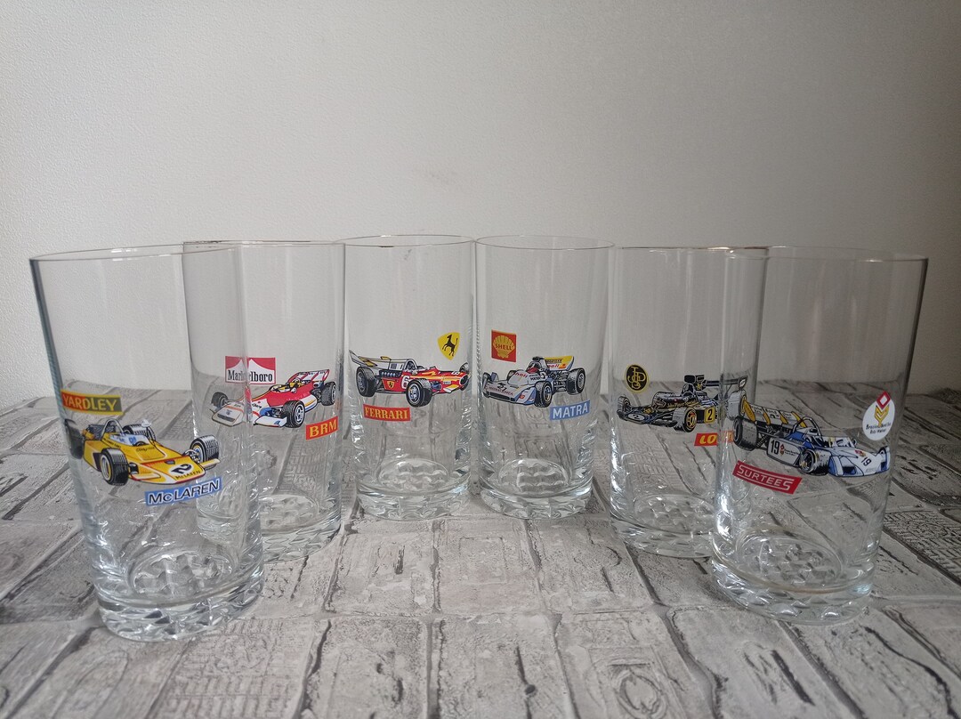 Set of 6 Vintage Bohemia Formula 1 Drinking Glasses, Vintage Formula 1 ...