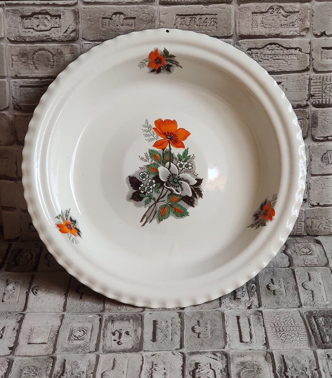 Vintage Enamel Round Plate, Soviet Dish, White Serving Metal Platter ...