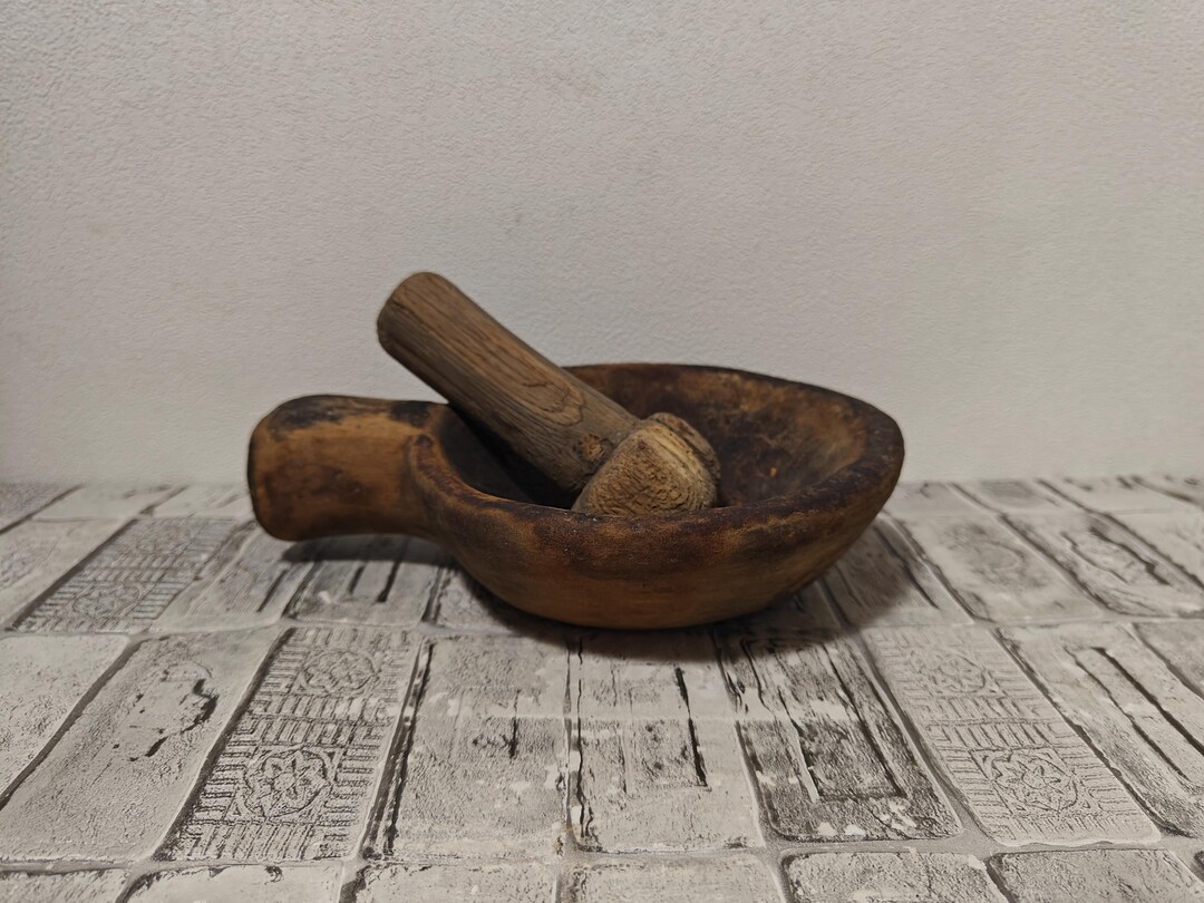 Old Primitive Wooden Mortar With Pestle, Wabi Sabi, Antique Wooden Mortar, Vintage Hand Carved ...