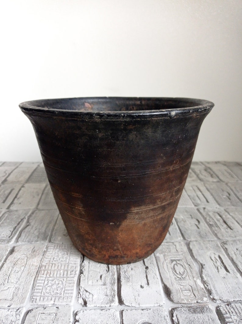 Vintage Clay Pot Old Baking Pot Rustic Vase Old Black Clay - Etsy