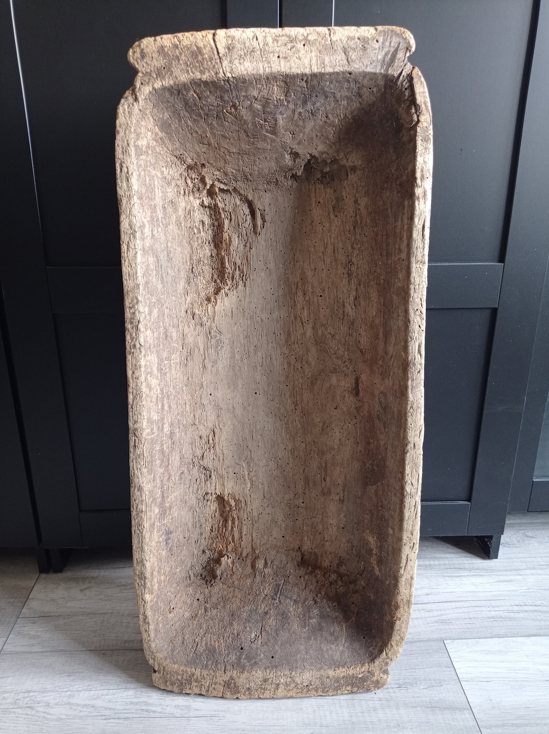 Vintage Hand Carved Wooden Trough, Antique Wooden Dough Bowl, Wabi-sabi ...