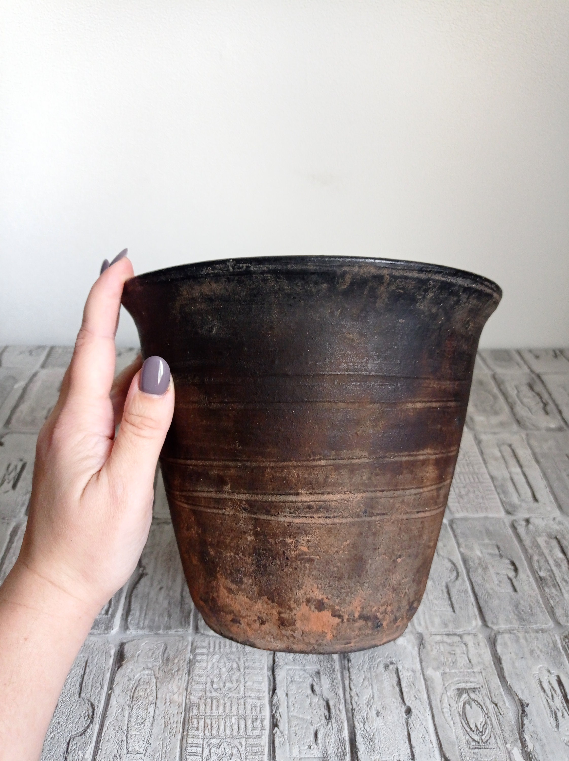 Vintage Clay Pot Old Baking Pot Rustic Vase Old Black Clay - Etsy