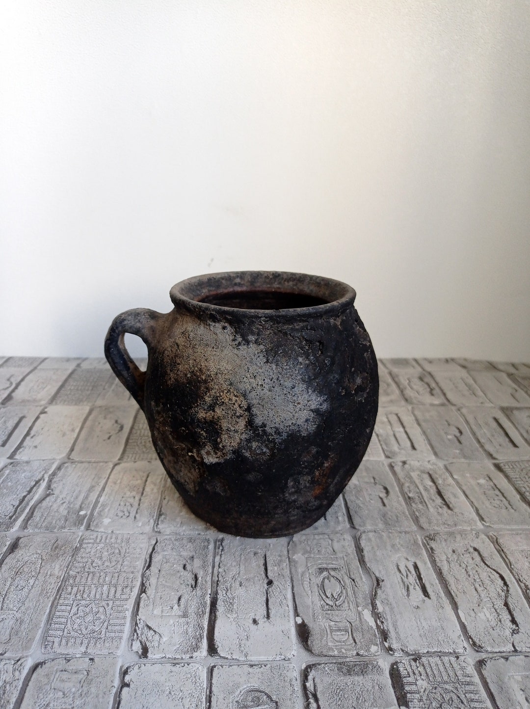 Old Black Clay Pot, Vintage Clay Pot, Rustic Clay Vase, Wabi Sabi ...