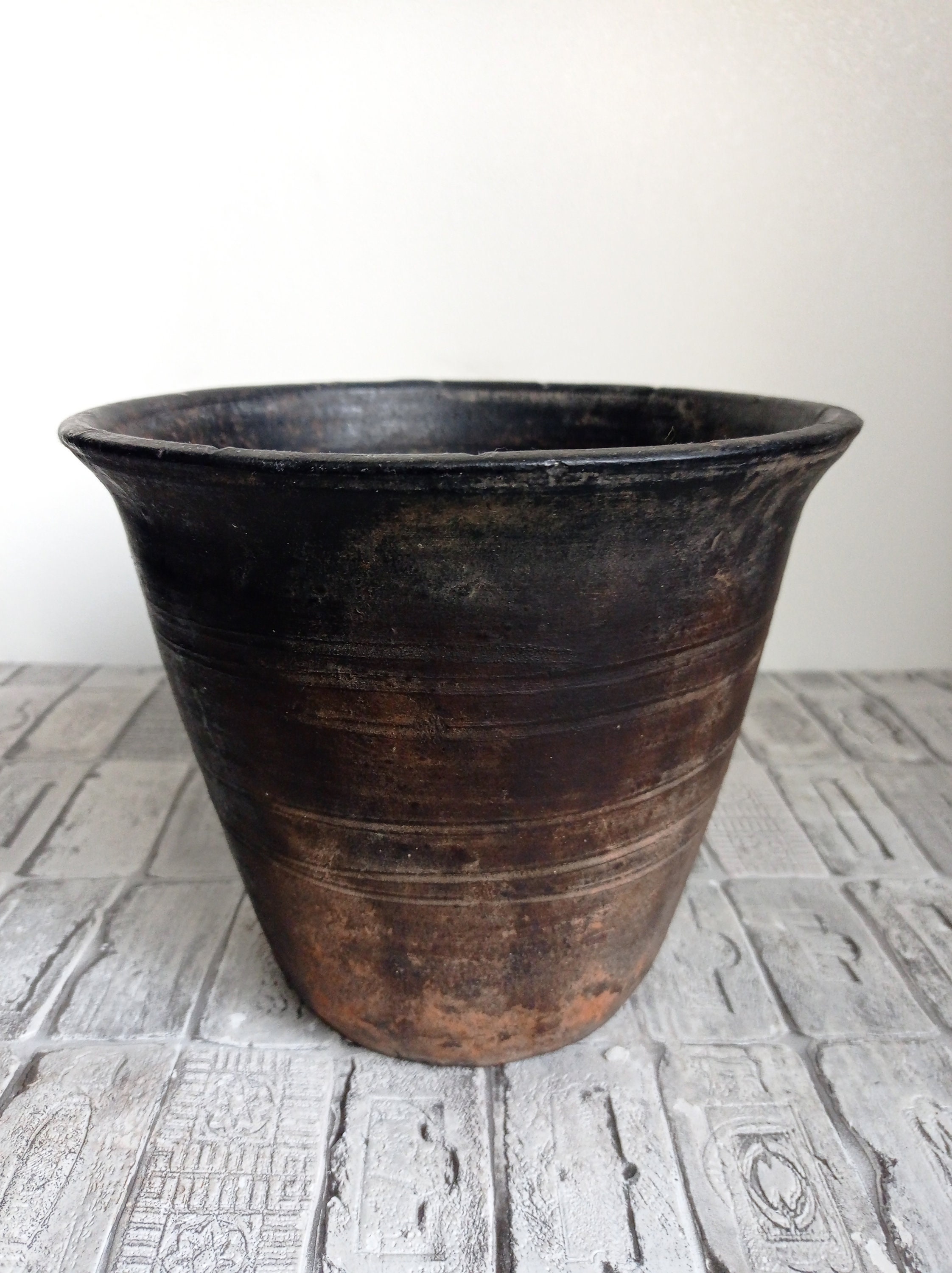 Vintage Clay Pot Old Baking Pot Rustic Vase Old Black Clay - Etsy