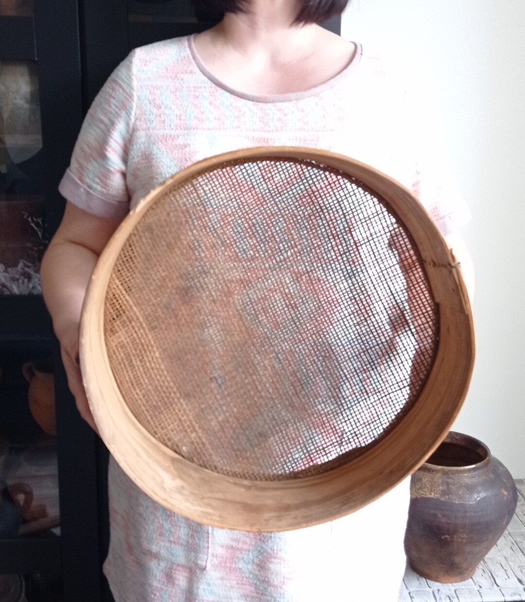 Vintage Large Sieve Old Wooden Sieve Primitive Grain Sieve - Etsy