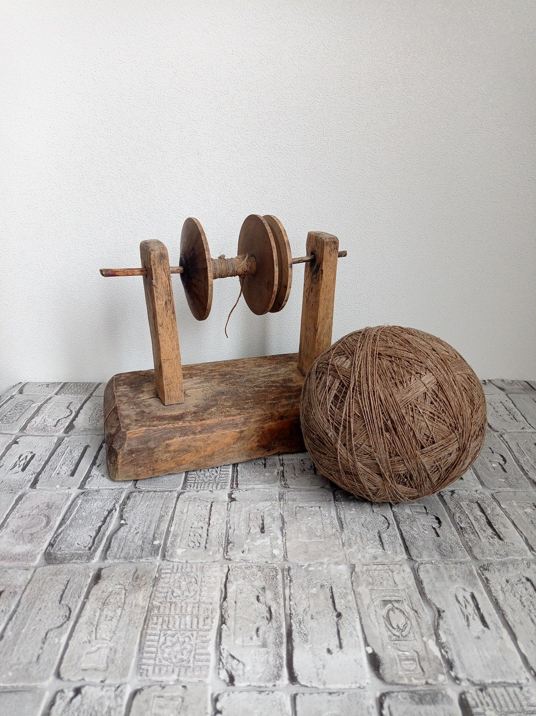Old Wooden Thread Winder, Vintage Handmade Homespun Linen Thread, Old ...