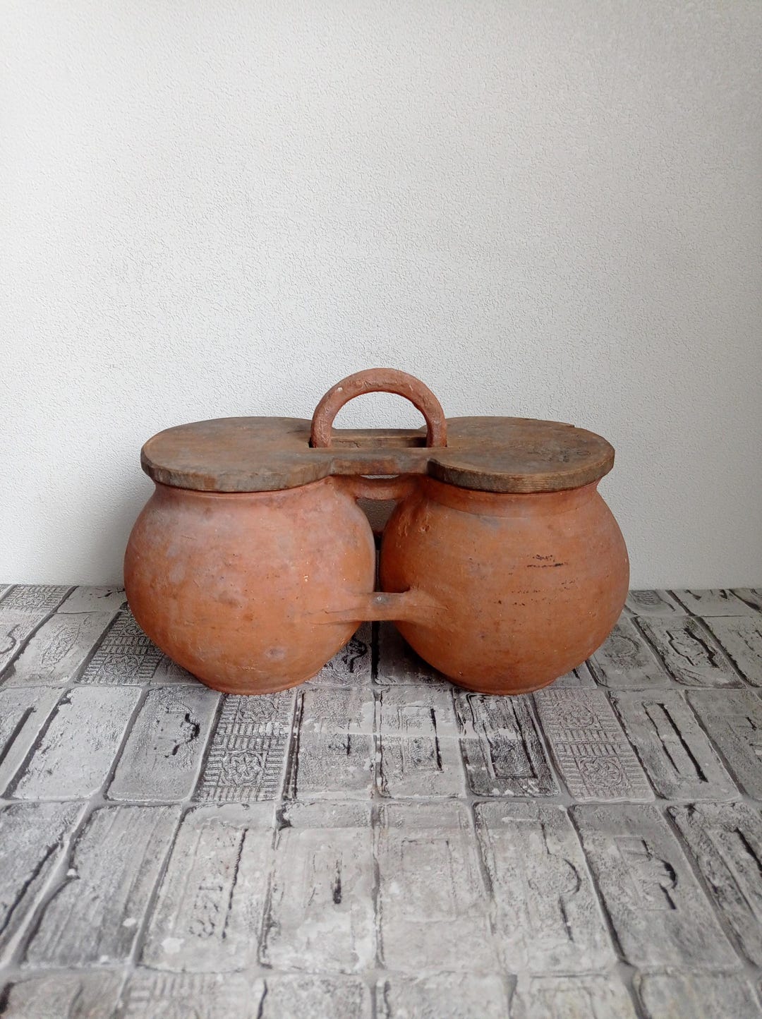 Vintage Terracotta Pot-twins, Old Small Clay Vessel-twins, Wabi Sabi ...