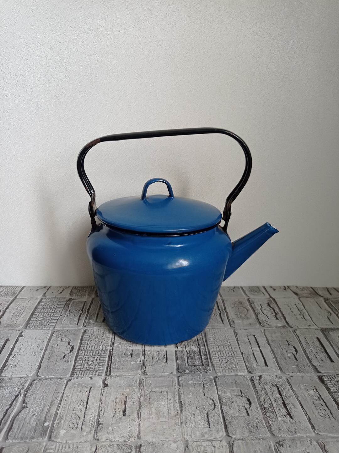 Vintage Enamel Kettle, Blue Enamel Kettle, Soviet Tea Pot, Rustic ...