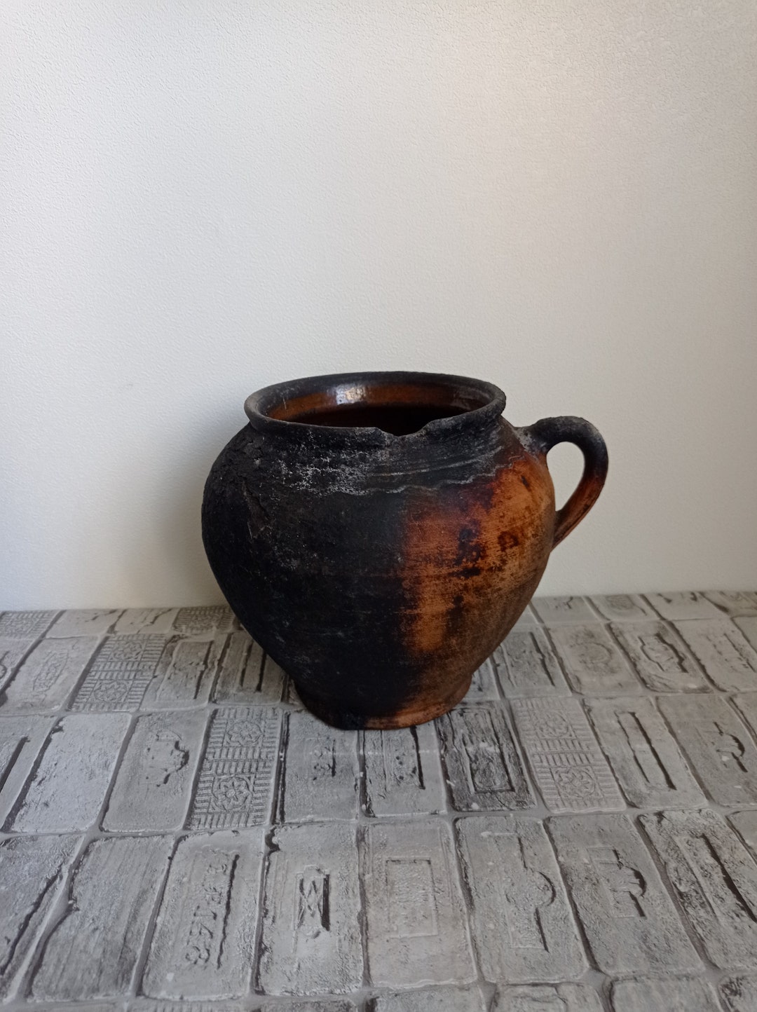 Vintage Black Clay Pot, Old Clay Vase, Primitive Clay Pot, Ceramic ...