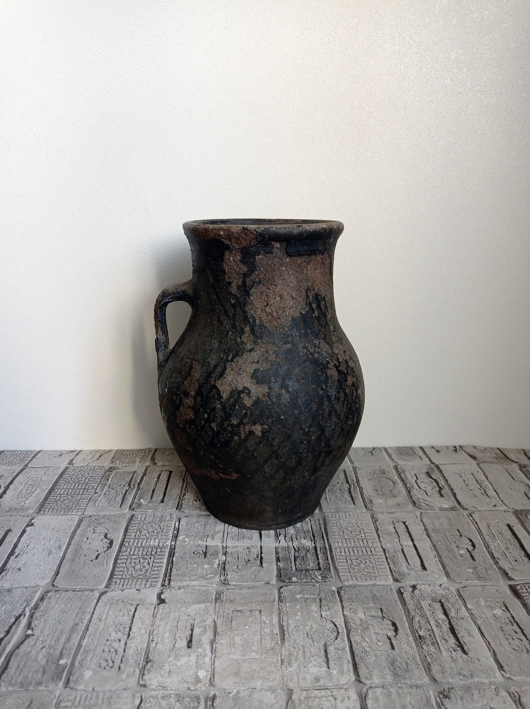 Vintage Black Clay Pot, Rustic Vase, Wabi Sabi Vessel, Old Clay Vase ...