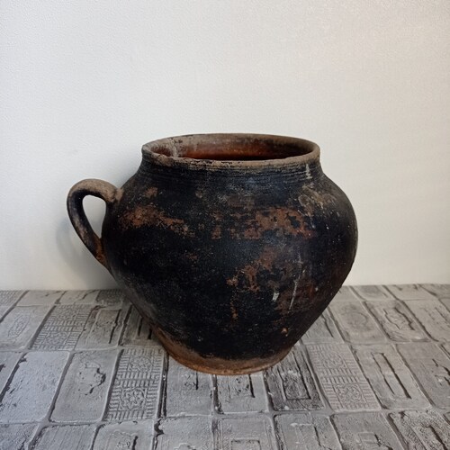 Old Black Clay Pot Vintage Clay Pot Primitive Clay Vase - Etsy
