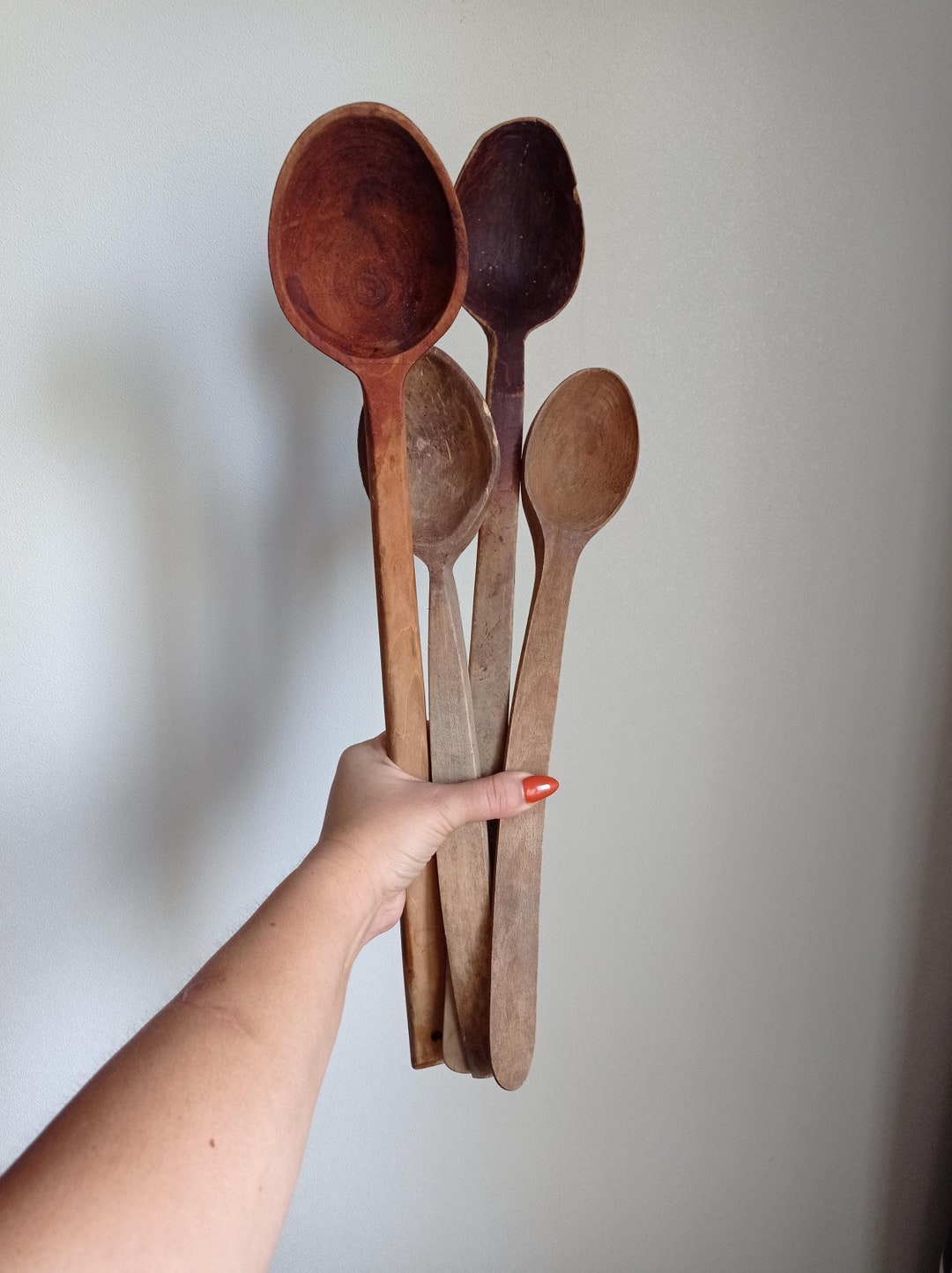 Rustic Wooden Spoons, Primitive Wooden Spoons, Old Large Handmade ...