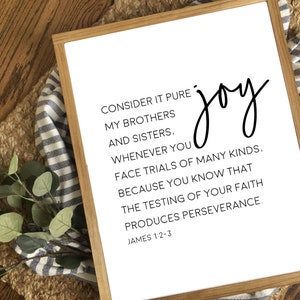 Bible Verse Printable, James 1:2-4; Consider It Pure Joy; Bible Verse ...