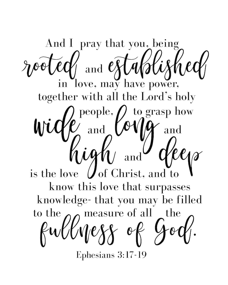 Bible Verse Printable, Ephesians 3:17-19, Fullness of God, Bible Verse Wall Art, Scripture ...