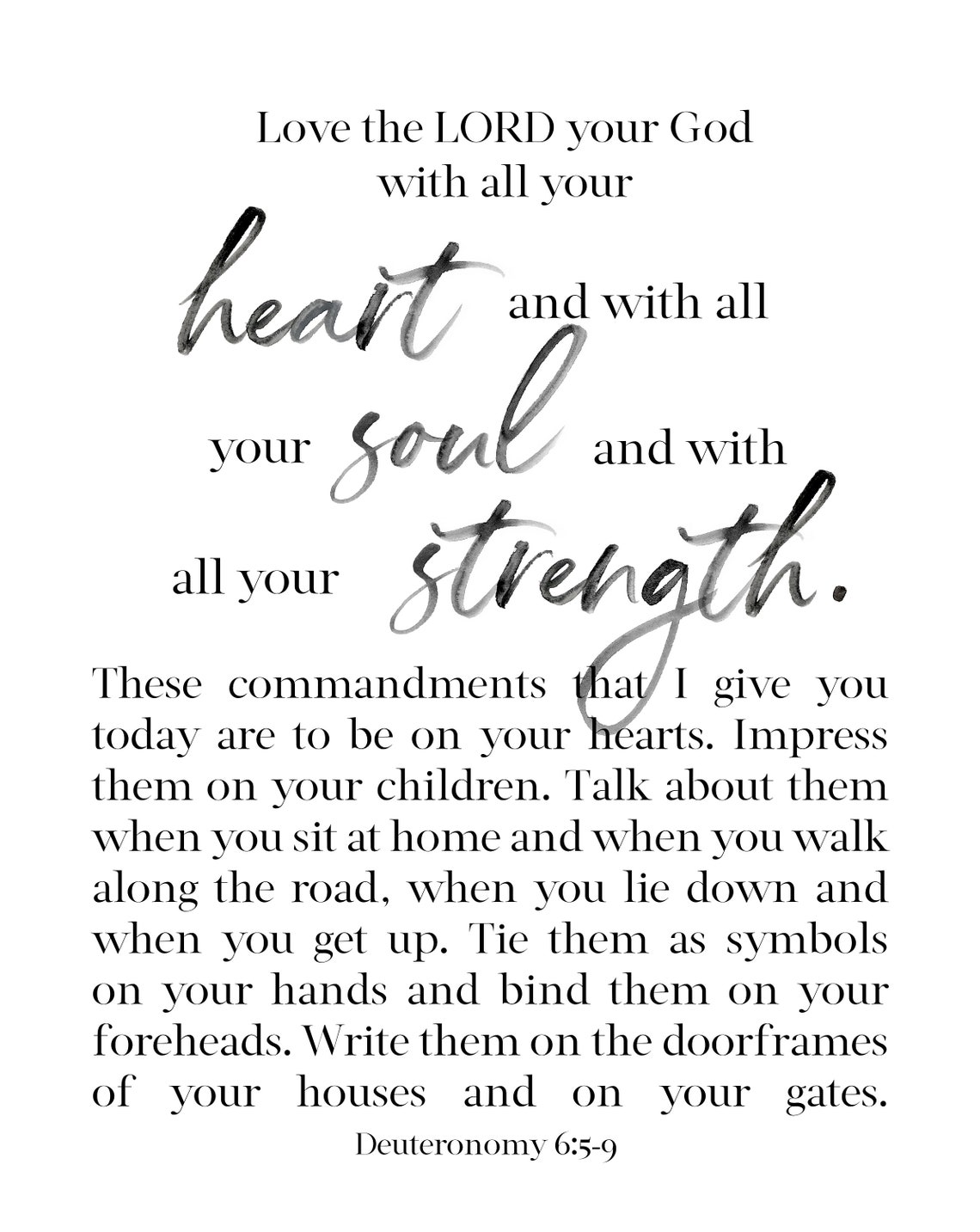 Bible Verse Printable, Deuteronomy 6:5-9, Shema, Love the Lord Your God ...