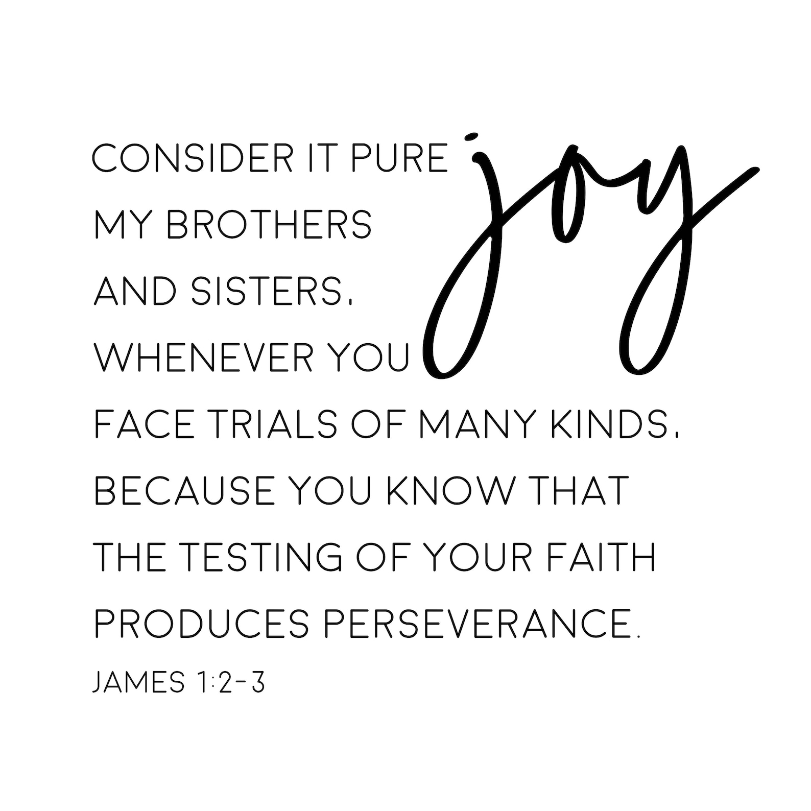 Bible Verse Printable, James 1:2-4; Consider It Pure Joy; Bible Verse ...