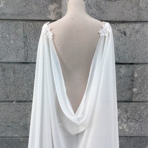 Natural White Chiffon Bridal Cape, Long Drape Cape Veil, Dainty Wedding ...