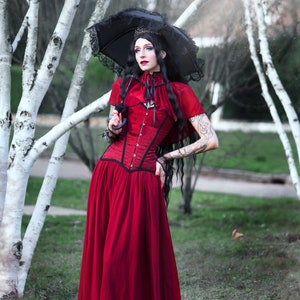 Dark Red Gothic Vampire Wedding Dress - Corseted Ball Gown for an ...