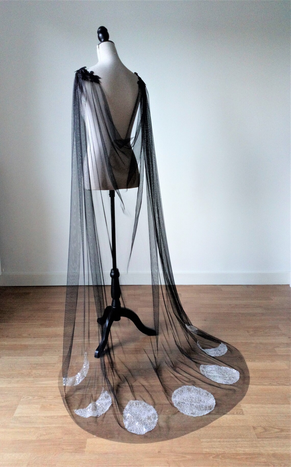 Black Witch Cloak Black Wedding Cape Moon Phase Cape Mesh - Etsy