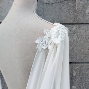 Natural White Chiffon Bridal Cape, Long Drape Cape Veil, Dainty Wedding ...