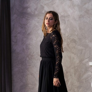 Witchy Black Wedding Dress With Long Sleeve, Gothic Lace Bridal Dress ...