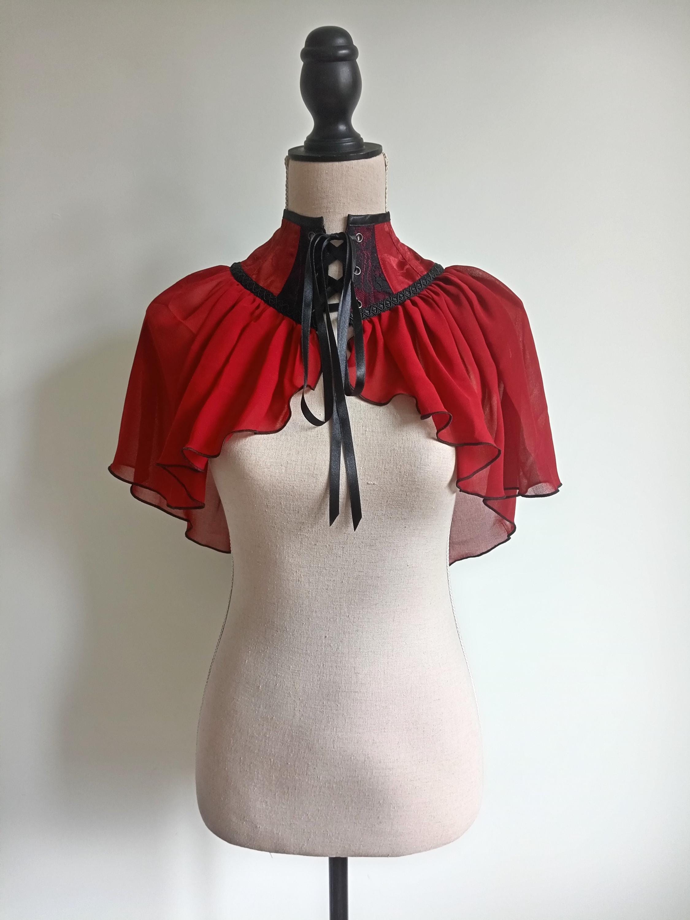 Vampire Halloween Costume Red Sheer Chiffon Cape Gothic Cloak High Neck ...