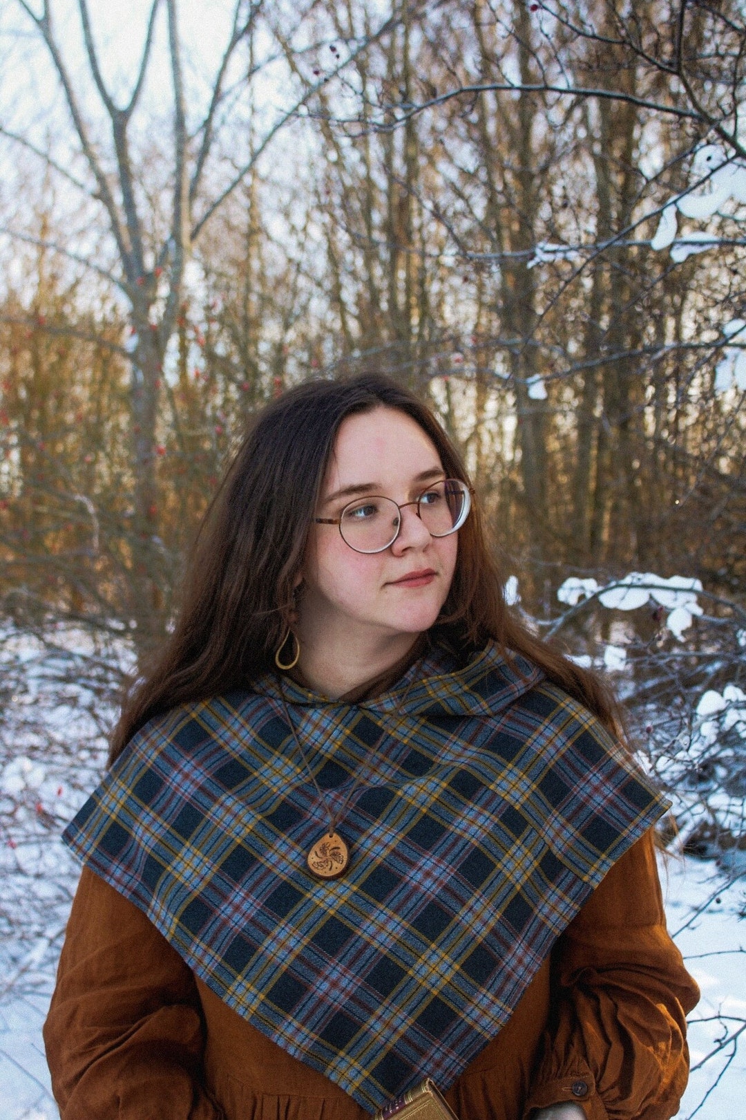 Skjoldehamn Hood Capelet Viking Medieval Cloak Plaid Wool Hooded Shawl ...