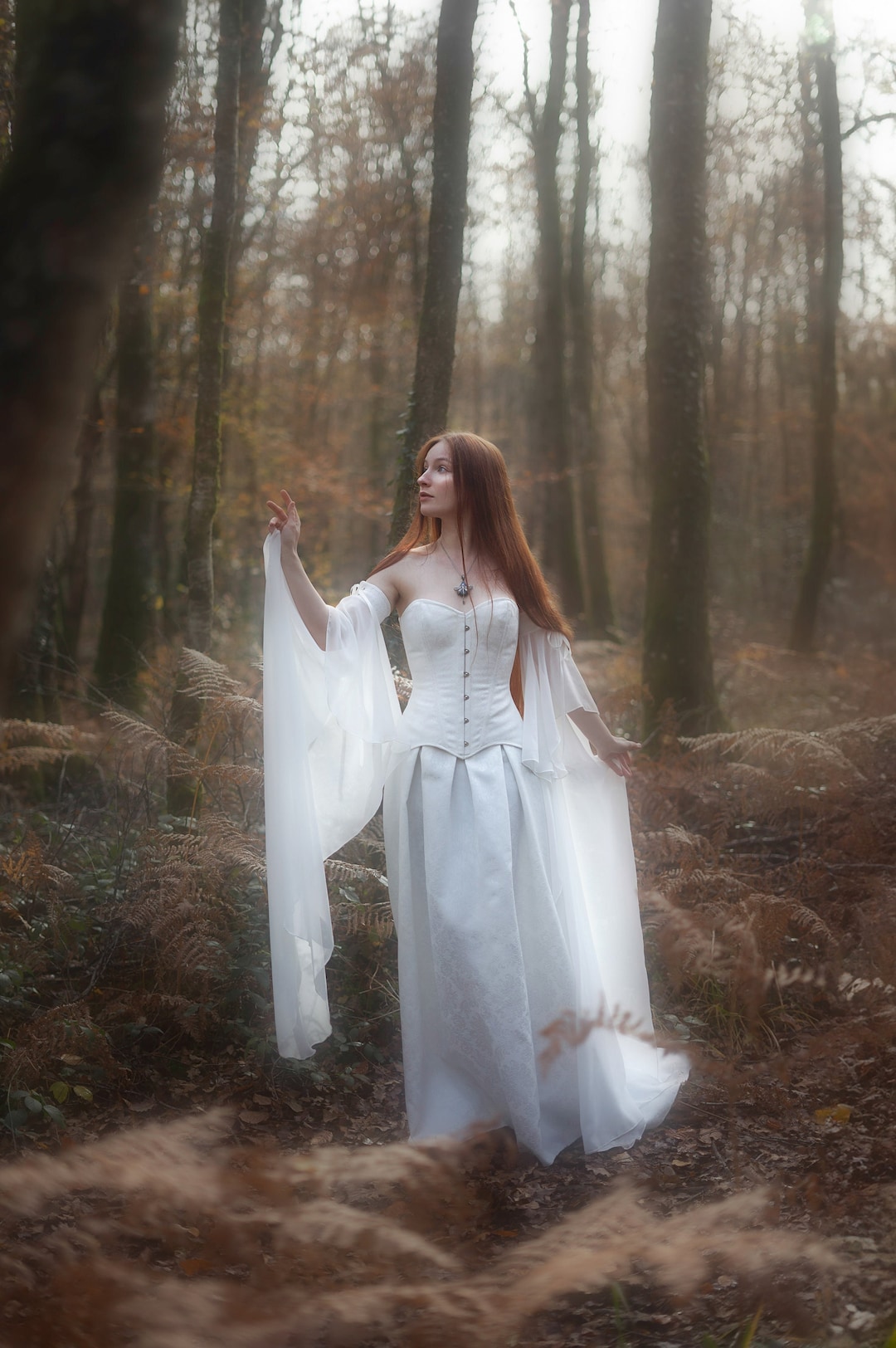 Ethereal Elven Wedding Dress With Enchanting Long Sleeves - Fairy Tale ...