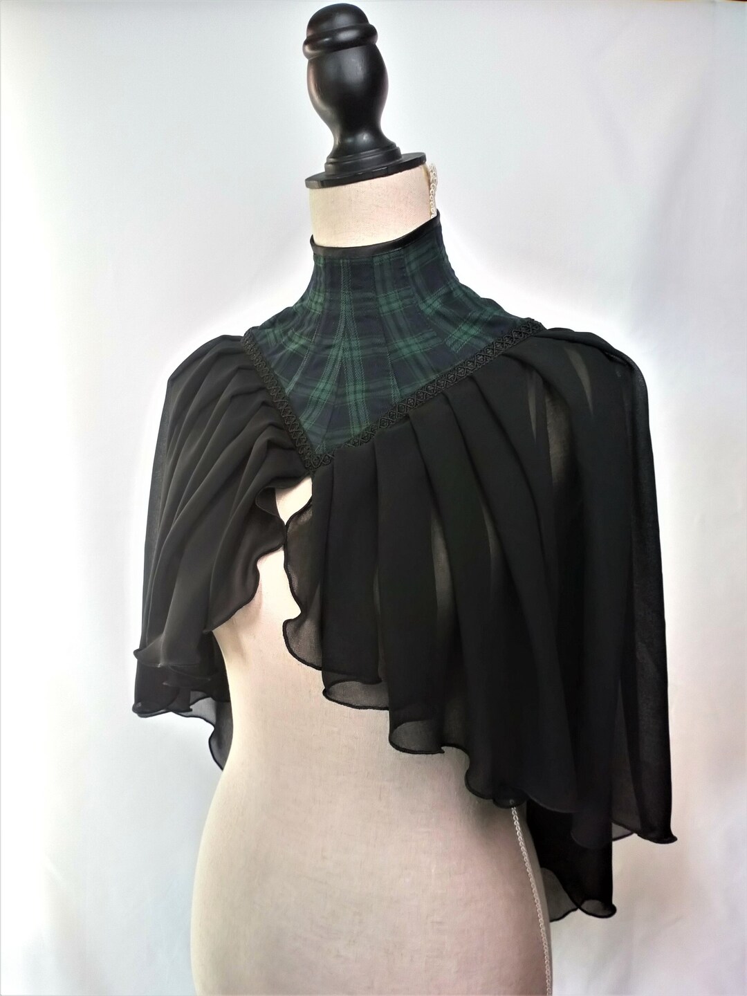 Victorian Plaid Neck Cape for Edwardian Costume, High Neck Victorian ...