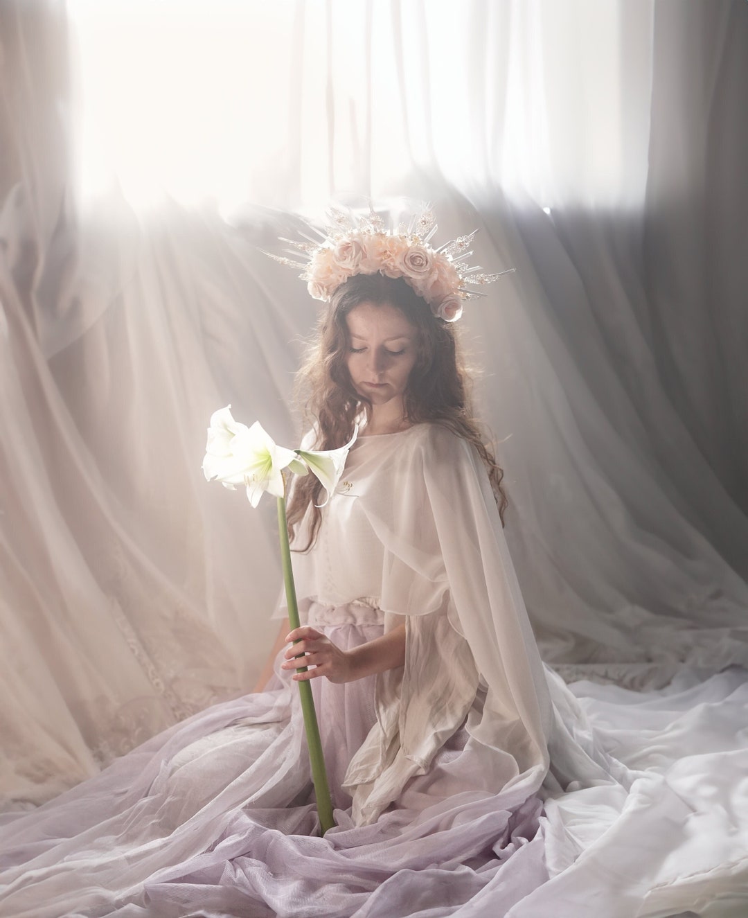Whimsical Chiffon Cloak Ethereal Draped Layer Dreamy Shoulder Cape Soft ...