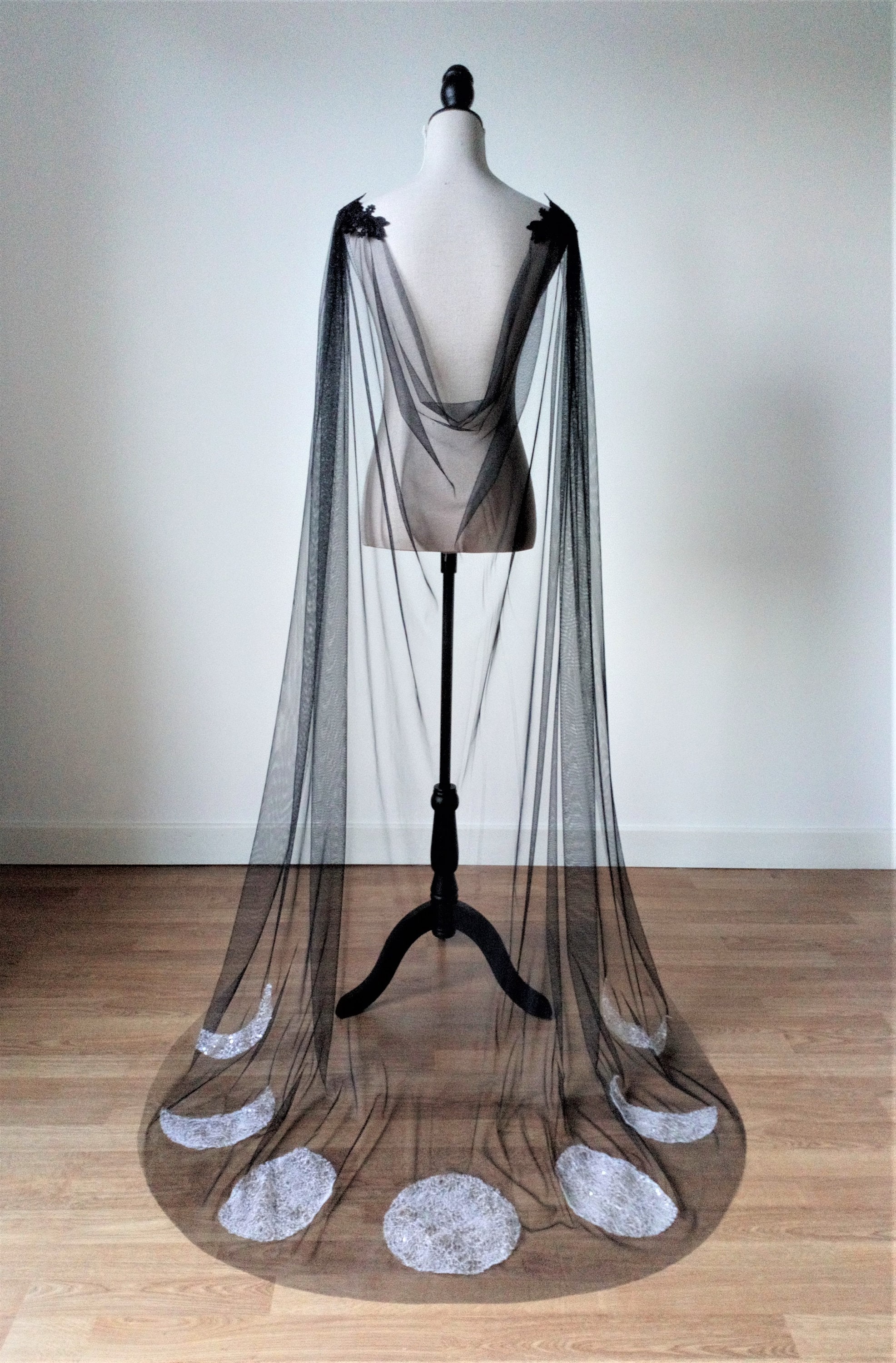 Moon Phases Cloak Black Wedding Cloak Witchy Cloak Black | Etsy UK