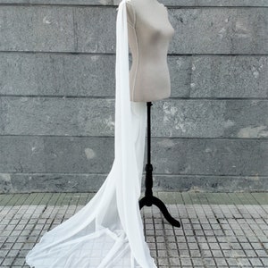 Natural White Chiffon Bridal Cape, Long Drape Cape Veil, Dainty Wedding ...