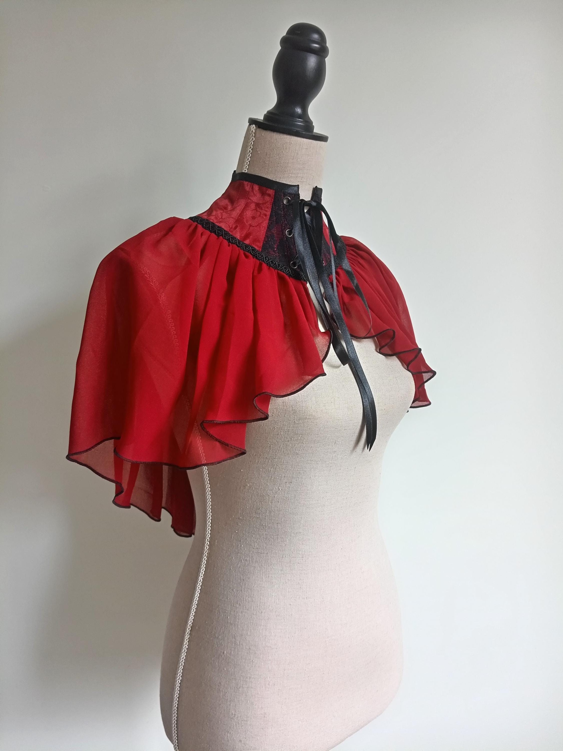 Vampire Halloween Costume Red Sheer Chiffon Cape Gothic Cloak High Neck ...