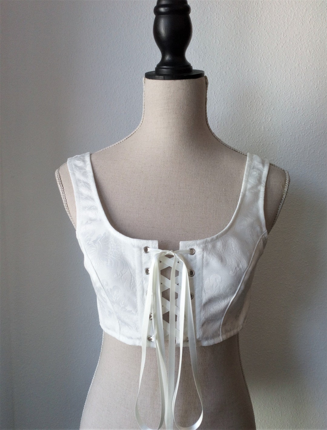 Regency Short Stays, Historical Undergarments, White Brocade Regency ...