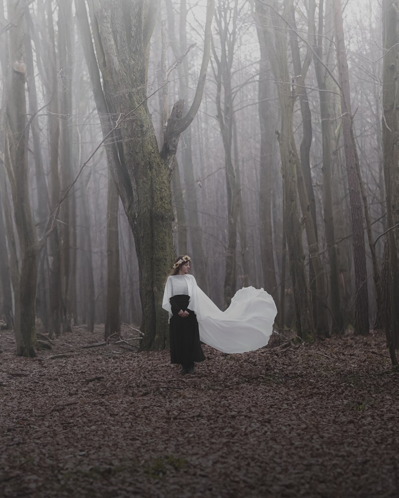 Fairycore Chiffon Cape Fantasy Shoulder Cloak White Draped Overlay ...