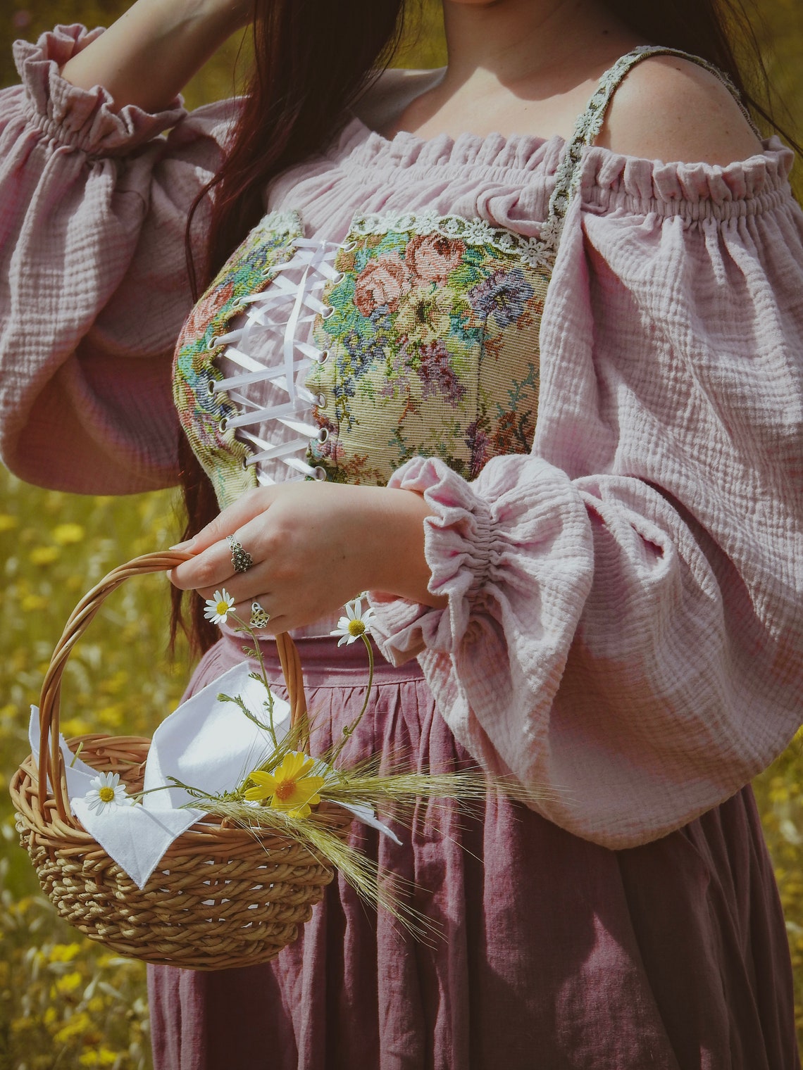 Pink Bardot Top Romantic Picnic Blouse Soft Cotton off Shoulder Puff ...