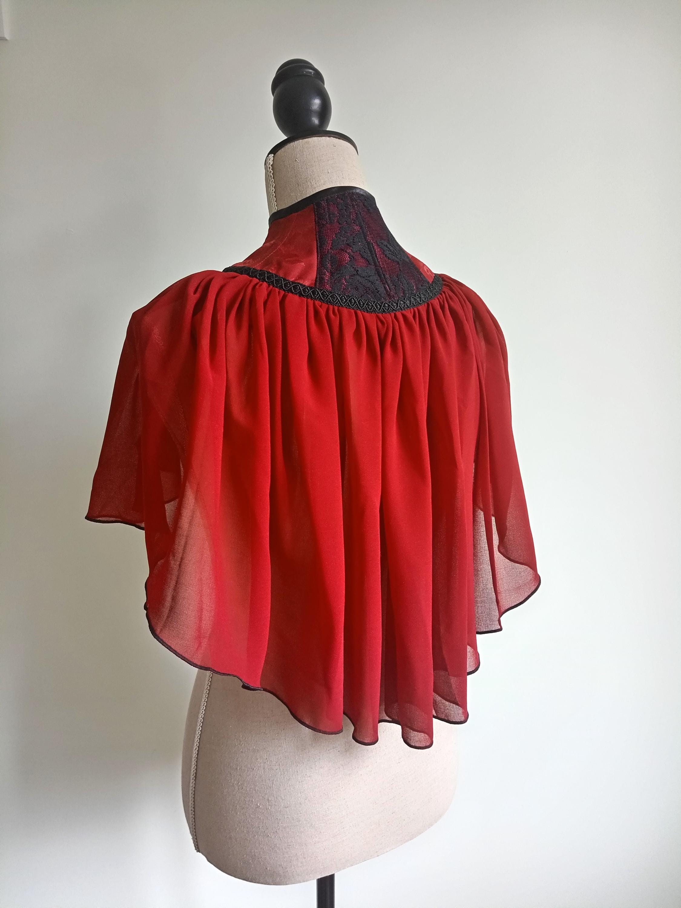 Vampire Halloween Costume Red Sheer Chiffon Cape Gothic Cloak High Neck ...