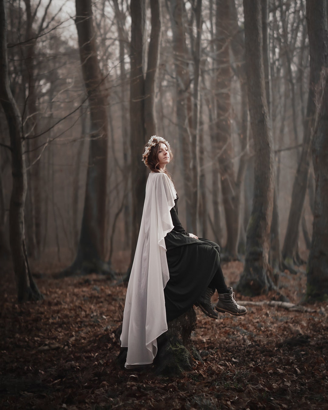 Fairycore Chiffon Cape Fantasy Shoulder Cloak White Draped Overlay ...